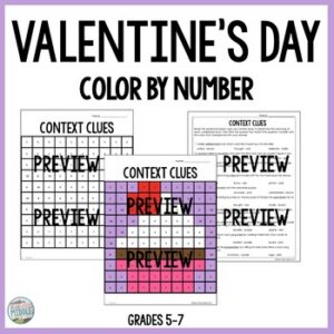 Valentine’s Day Context Clues Color By Number – Read Write Middle