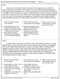 Main Ideas and Inferences Daily Reading Comprehension Passages Week 1 ...